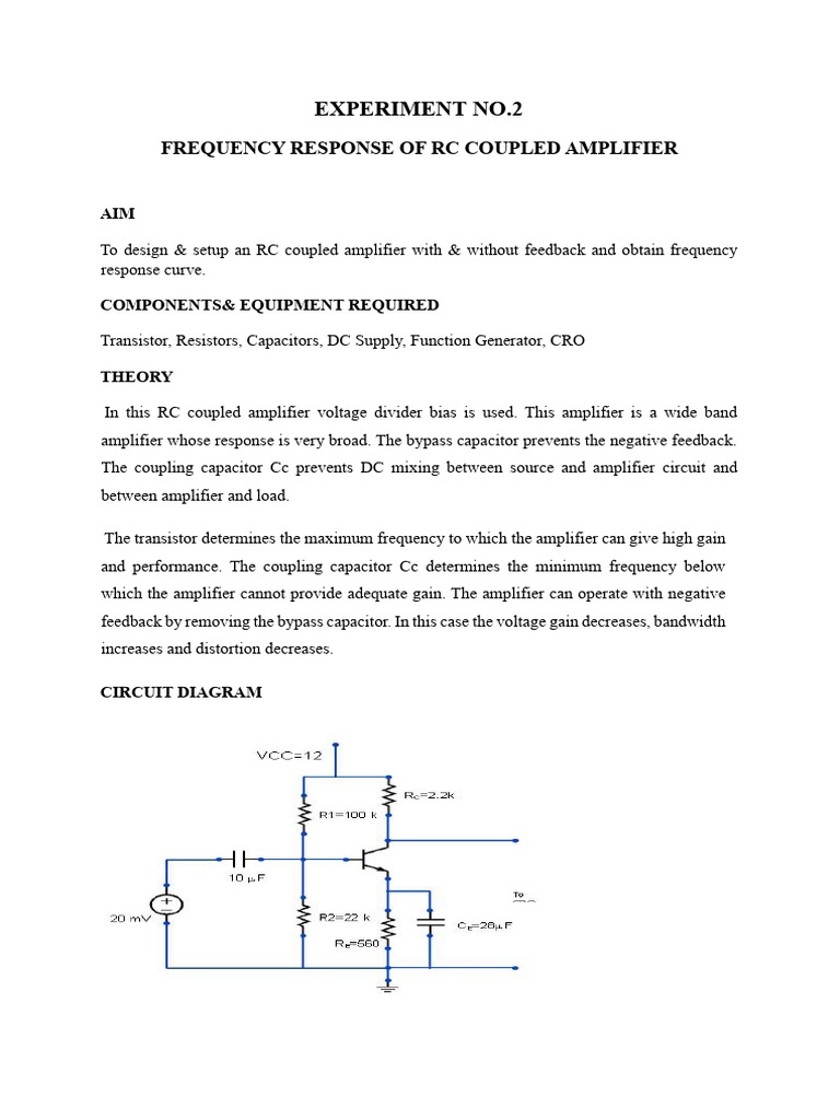 expt-2-RC_coupled_amplifier | PDF | Amplifier | Capacitor