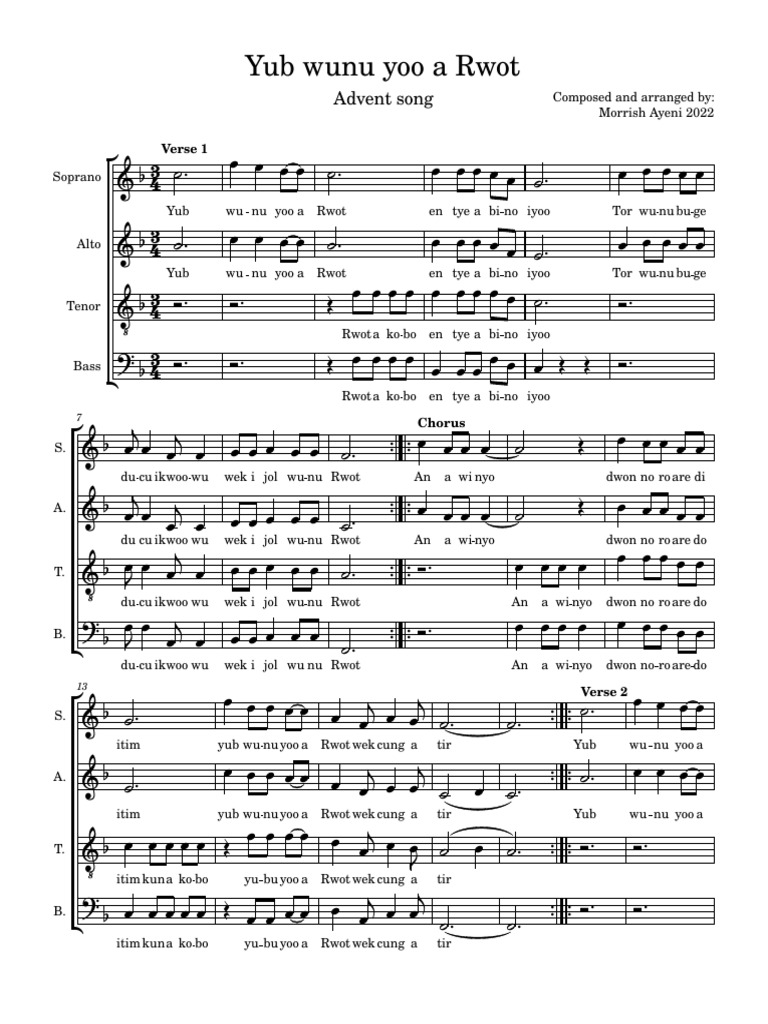 Yub Wunu Yoo A Rwot Full Score | PDF | Vocal Music | Singing
