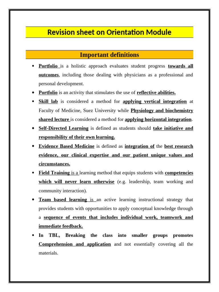 Revision Sheet On Orientation Module | PDF