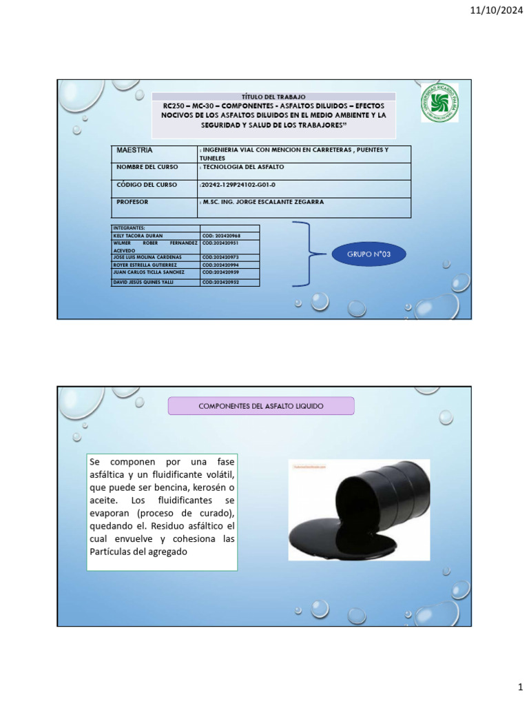 DIAPOSITIVAS DE ASFALTO DILUIDO RC250 Y MC30, GRUPO 3 OK URP - PDF IMPRESION | PDF ...