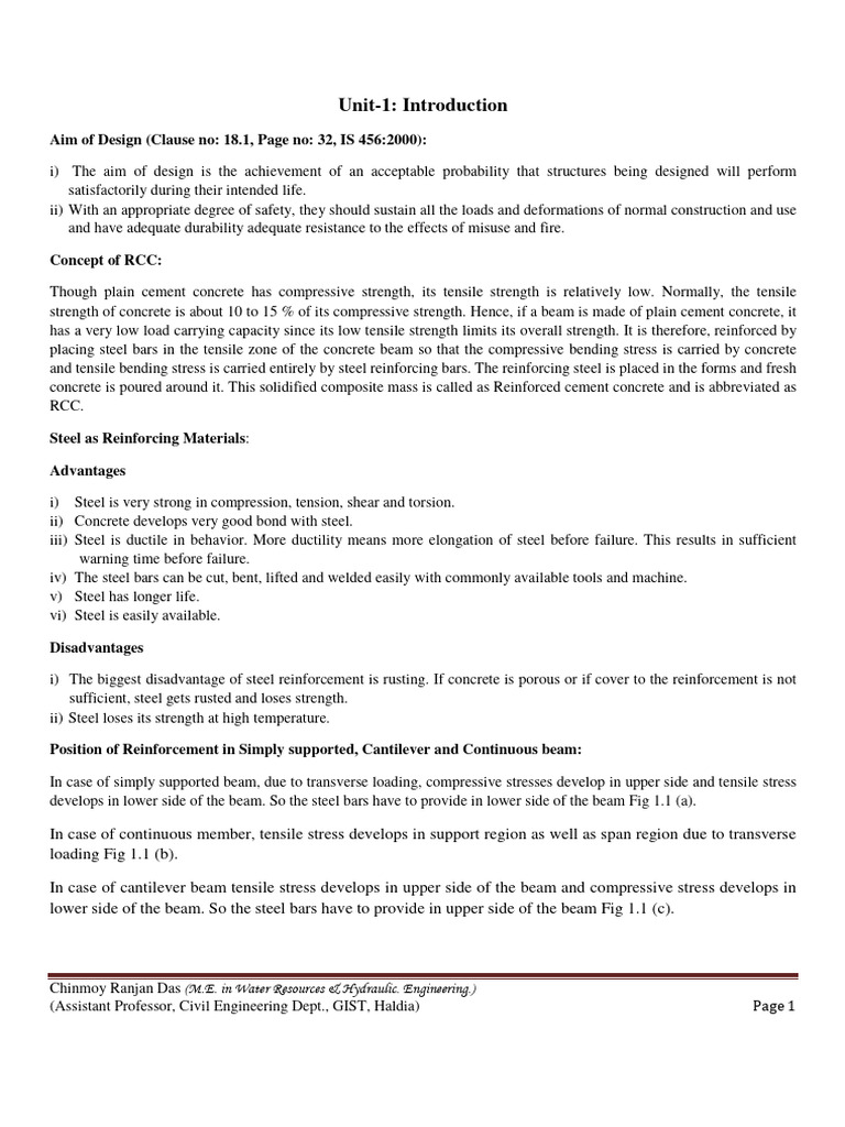 RCC Class Notes Chapter 1 | PDF | Reinforced Concrete | Strength Of ...