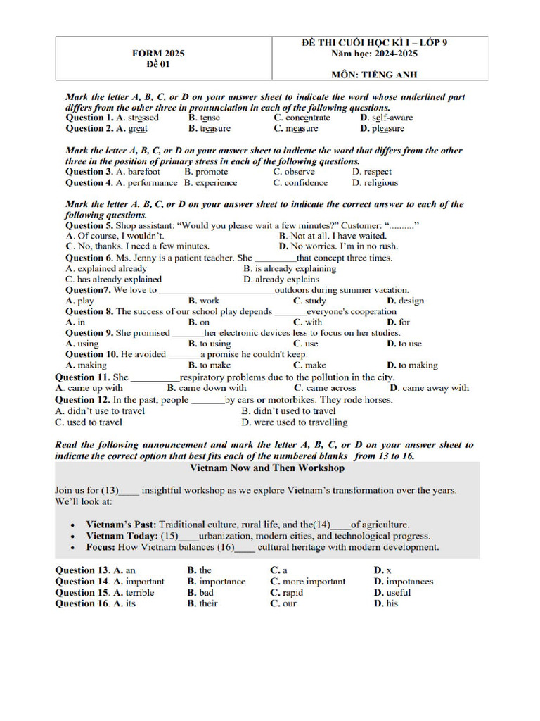 E9 CK1 đề 1 | PDF