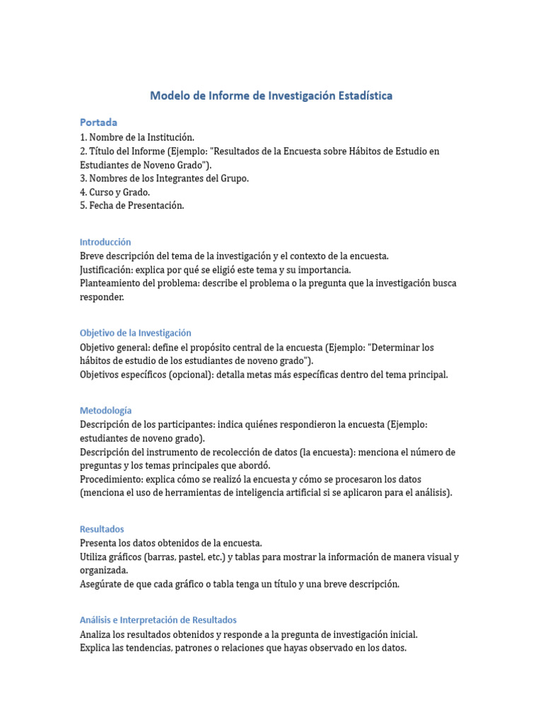 Modelo Informe Investigacion Estadistica | PDF | Metodología de encuesta | Datos