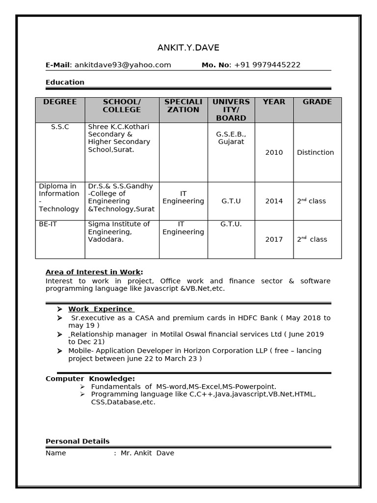 Ankit CV 4 IT | PDF | Computing