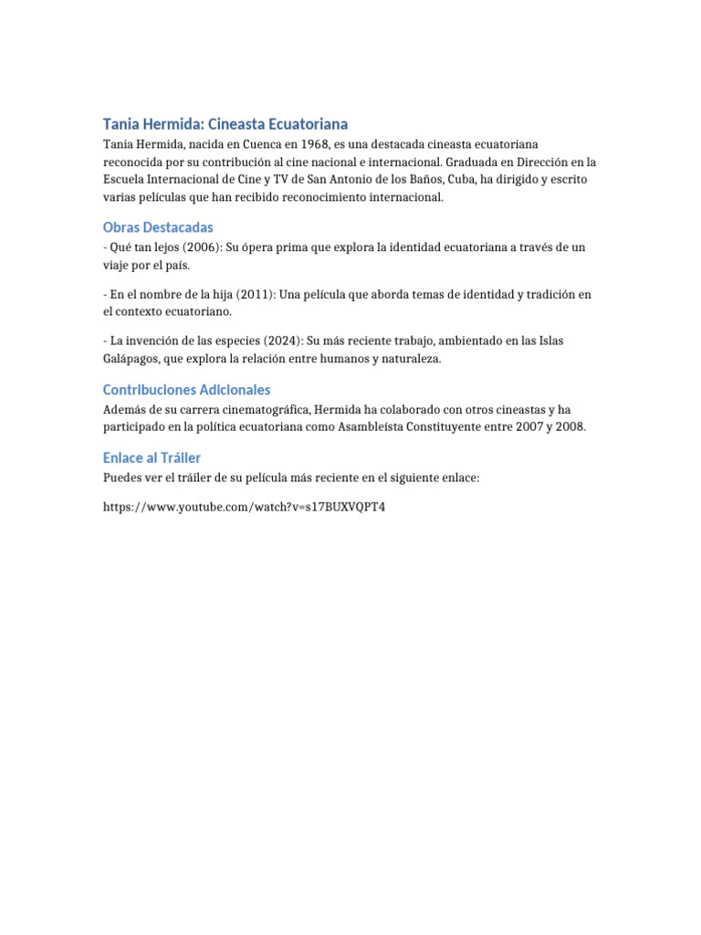 Tania Hermida Cineasta Ecuatoriana | PDF
