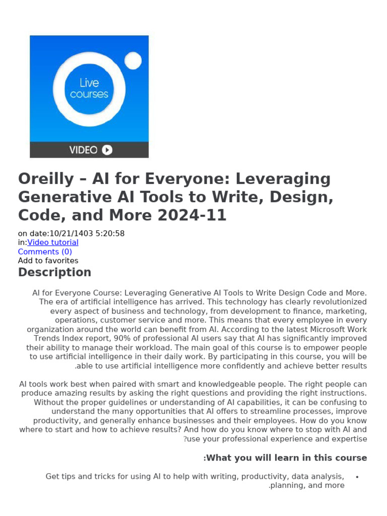 AI for Everyone: Generative AI Tools | PDF | Artificial Intelligence ...
