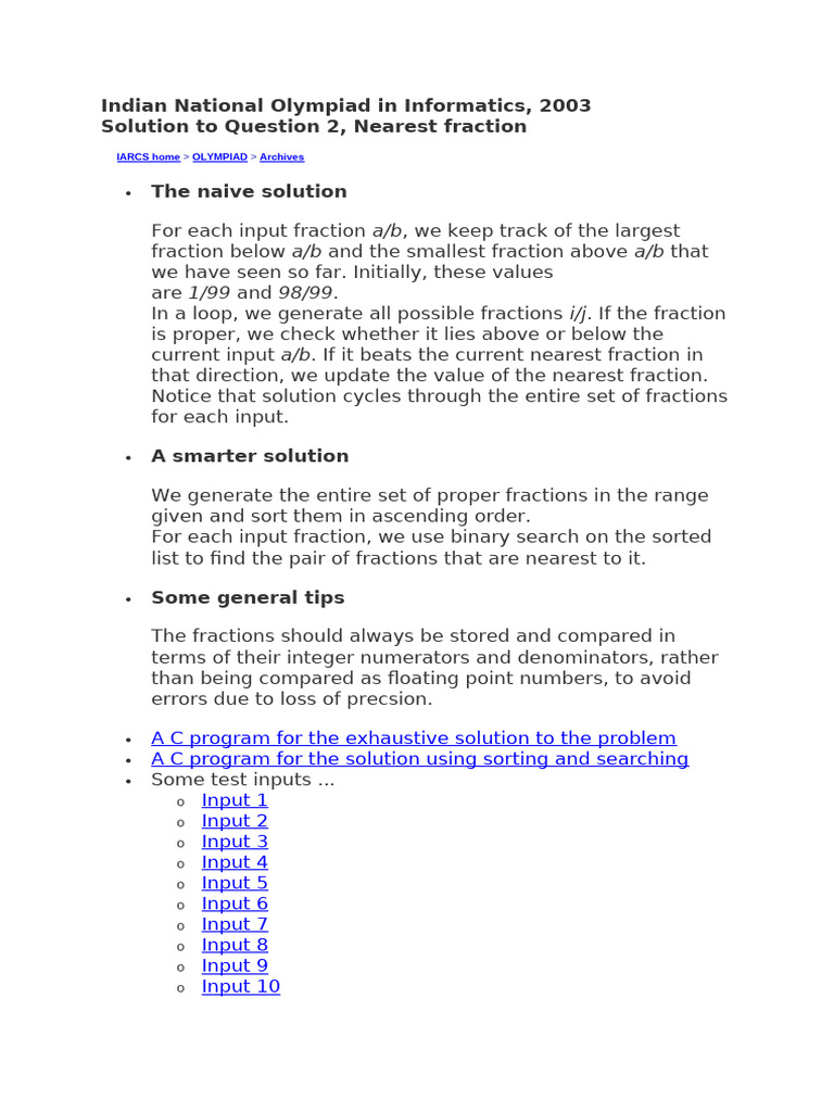 Inoi2003 Q2 Solution Links | PDF