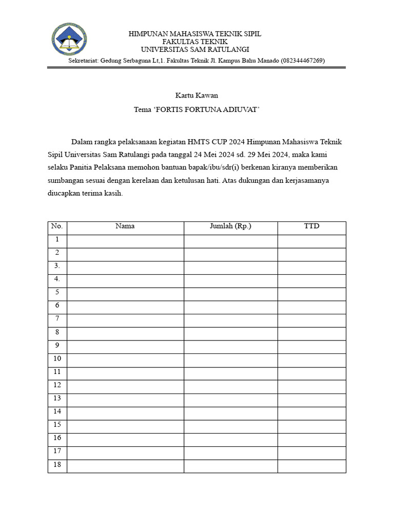 Kartu Kawan HMTS CUP-Jordan | PDF