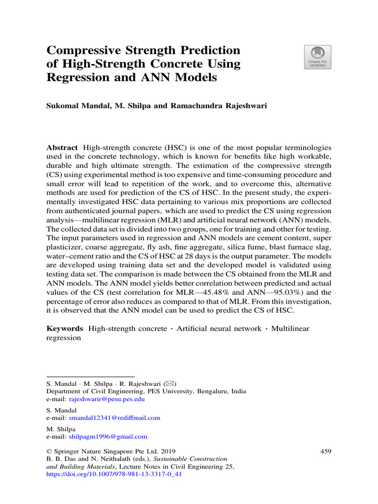 1. Compressive Strength Prediction of High-Strength Concrete Using Regression and ANN Models ...