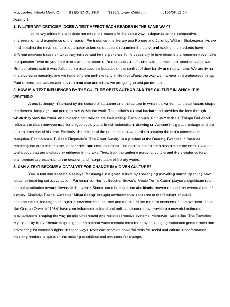 3389 Activity 1 | PDF | Feminism | Gender Studies