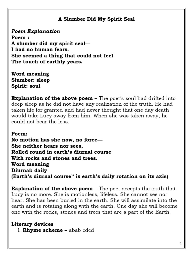Slumber Did My Spirit Seal | PDF | Poetry