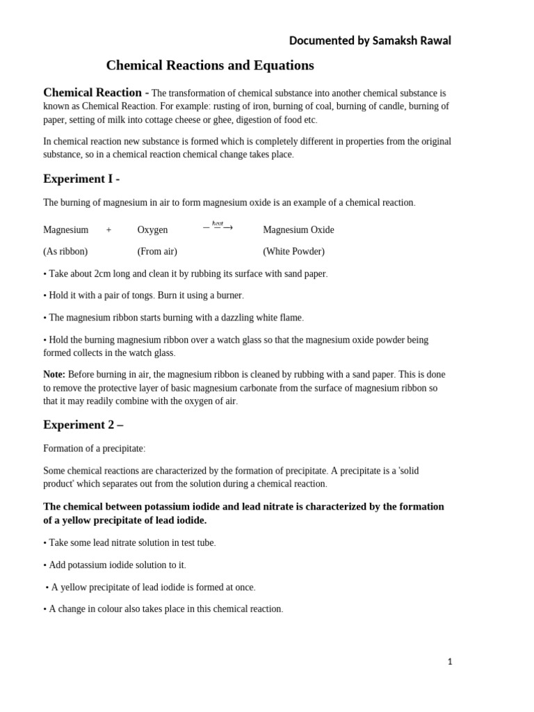 Understanding Chemical Reactions and Equations | PDF | Redox | Chemical ...