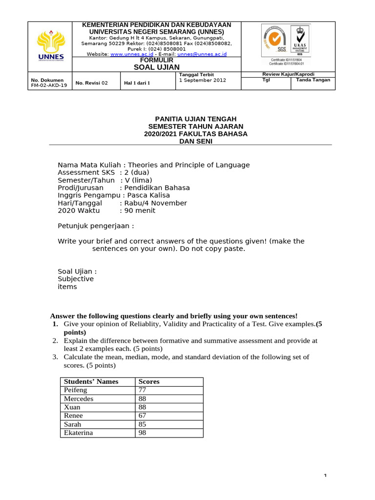 Soal Mid Tpla 2020 - Pasca Kalisa | PDF