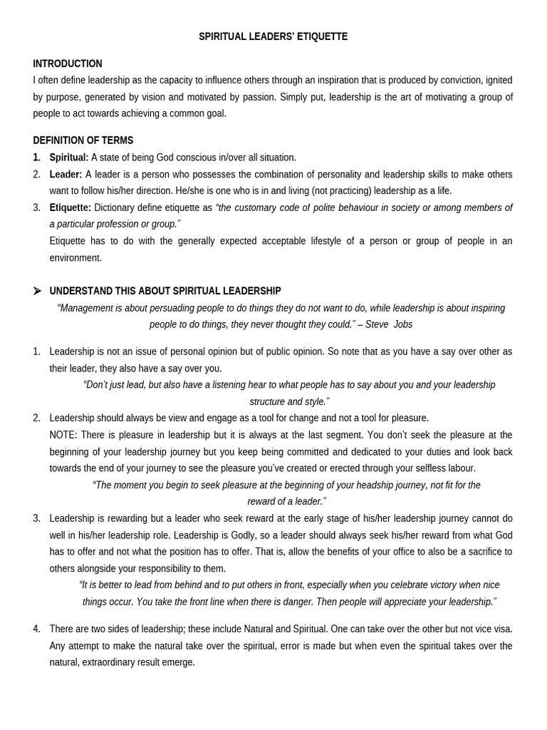 Spiritual Leadership Etiquette Guide | PDF | Leadership | Etiquette