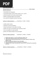 Laws of Motion Question Paper Class 11 Physics | PDF | Force | Newton's ...