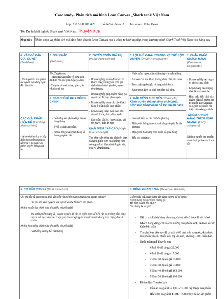 Case study - Phân tích mô hình Lean Canvas - Shark tank Việt Nam | PDF