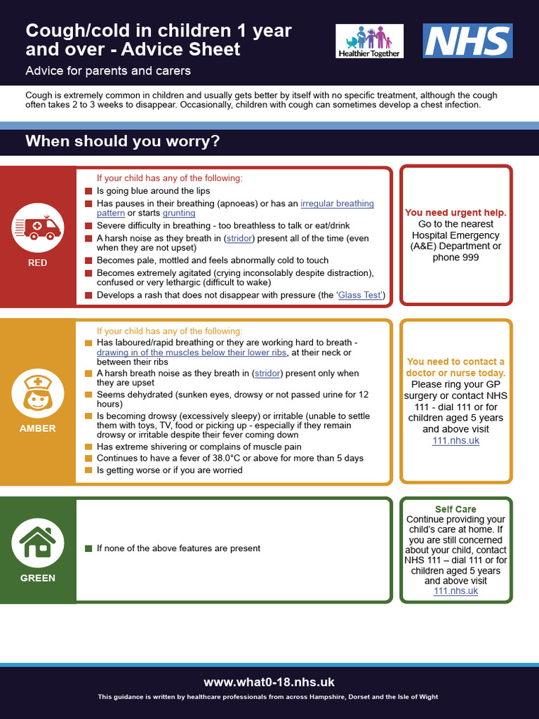 Children's Cough/Cold Advice Guide | PDF | Cough | Thorax