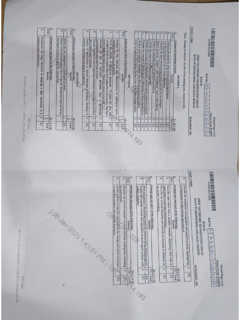Data Mining and Warehouse Paper | PDF