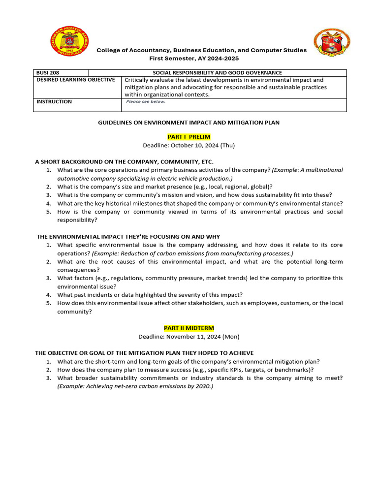 BUSI 208 TERM OUTPUT Guidelines On Environment Impact and Mitigation Plan | PDF | Climate Change ...
