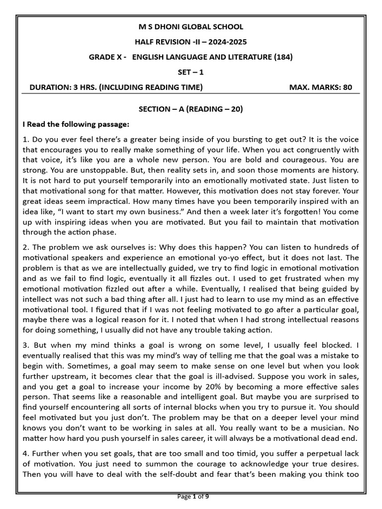 G10 Eng Half Rev - 2 Set 1 QP | PDF | Facebook | Motivation