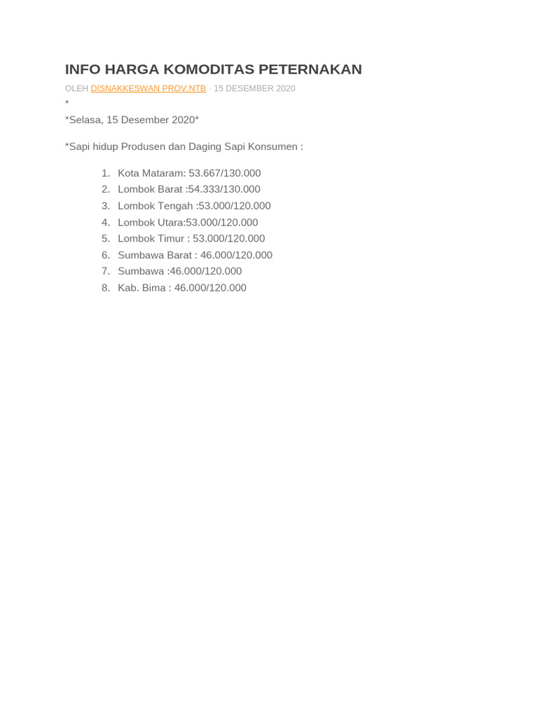 Harga Daging Sapi Sumbawa | PDF