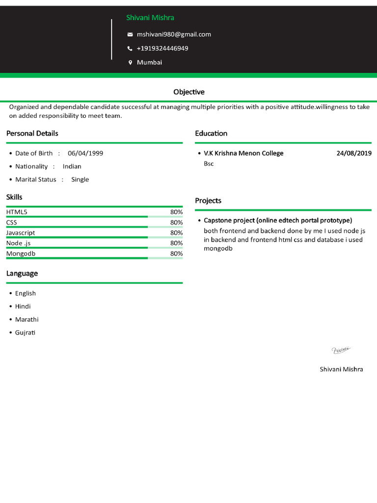 Shivani Mishra - Fresher - Resume - Backend Developer | PDF
