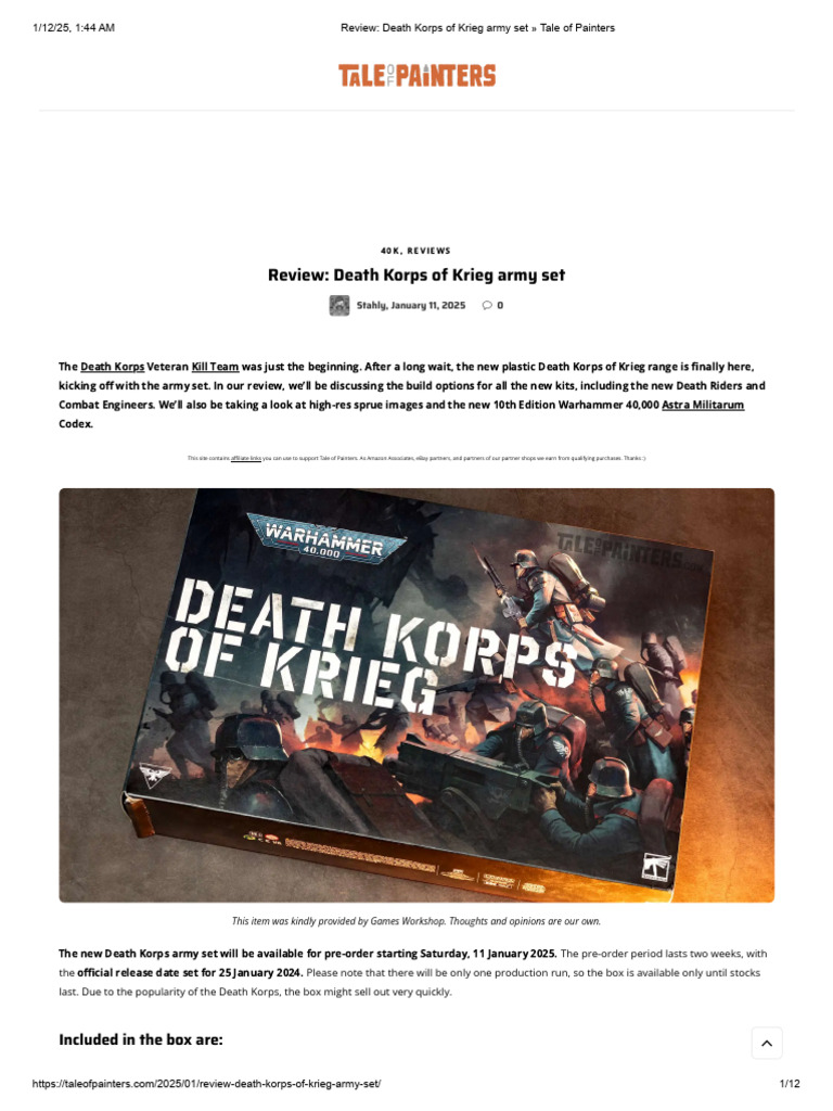 Review - Death Korps of Krieg Army Set Tale of Painters | PDF