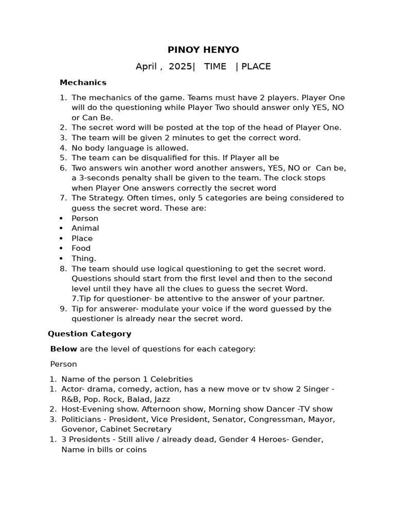 Pinoy-Henyo-edited | PDF | Lunch | Foods