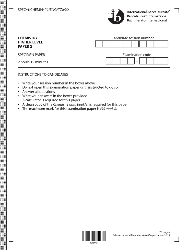IB Chemistry HL Paper 2 Specimen Exam | PDF | Chemistry | Physical ...