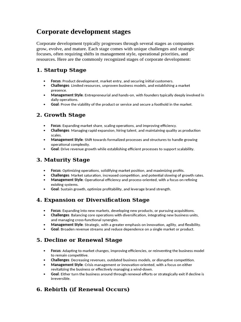Corporate Development Typically Progresses Through | PDF | Innovation ...