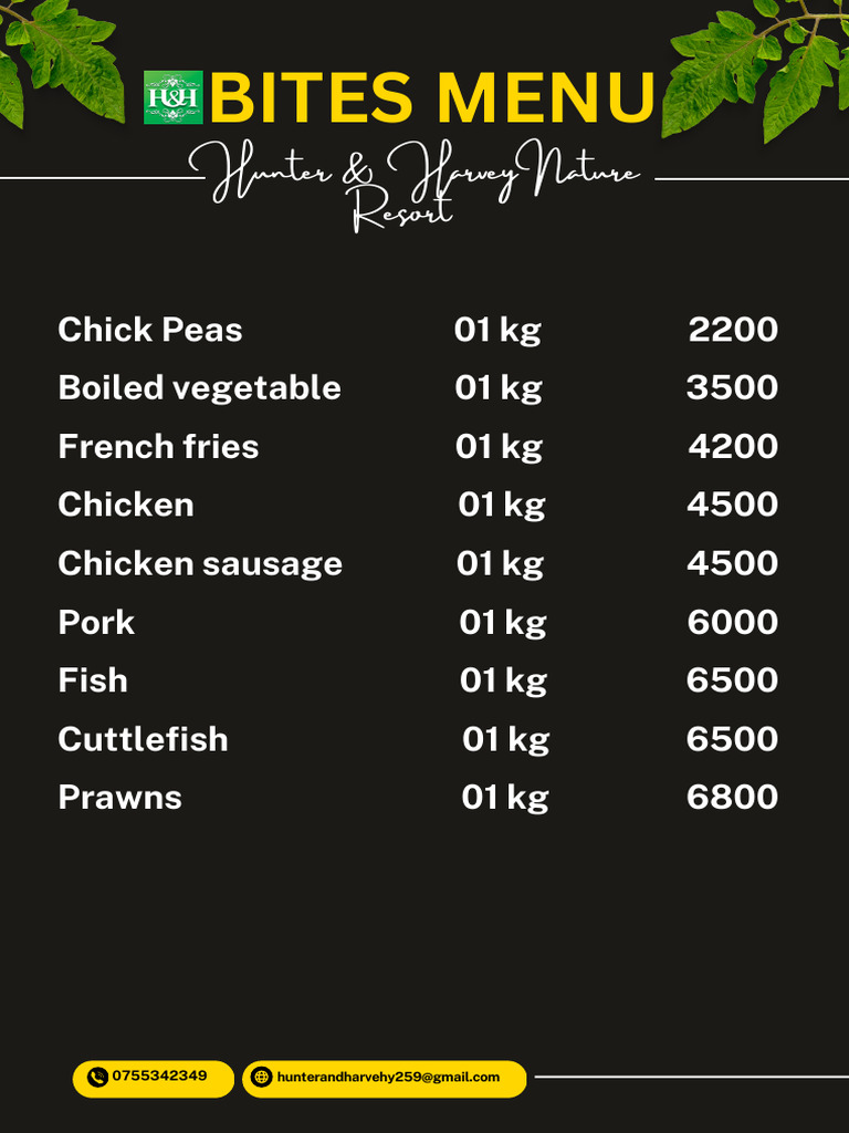 Bites Menu at Hunter & Harvey Resort | PDF