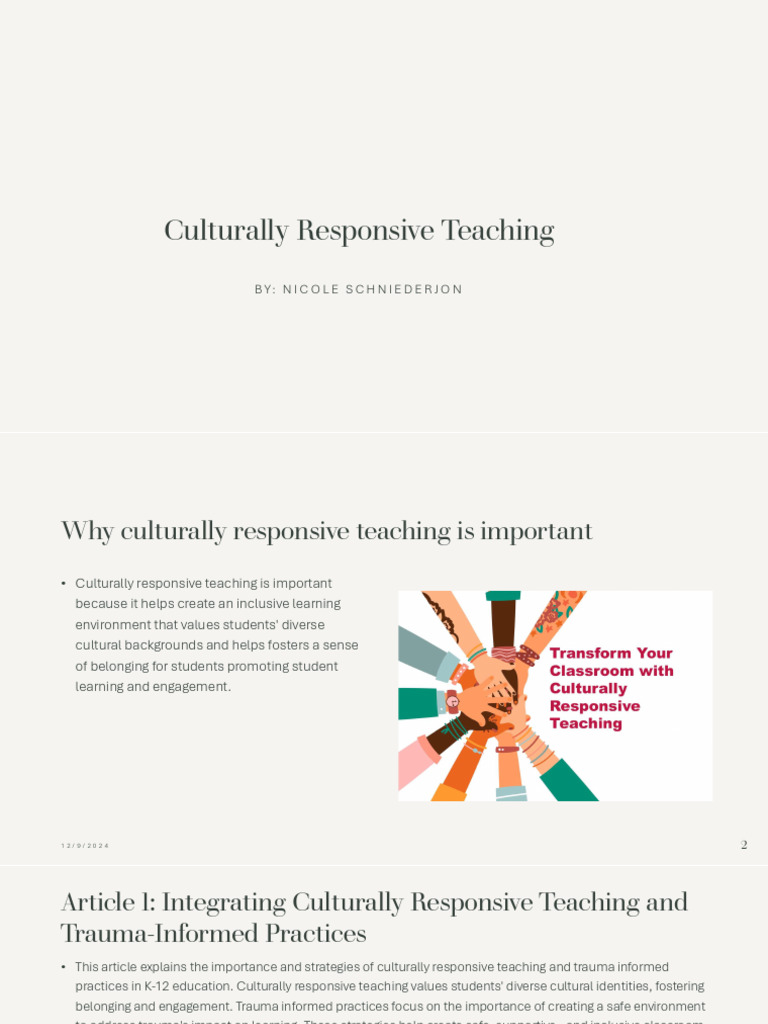 Cultrally Responsive Teaching Presentation | PDF | Classroom | Learning