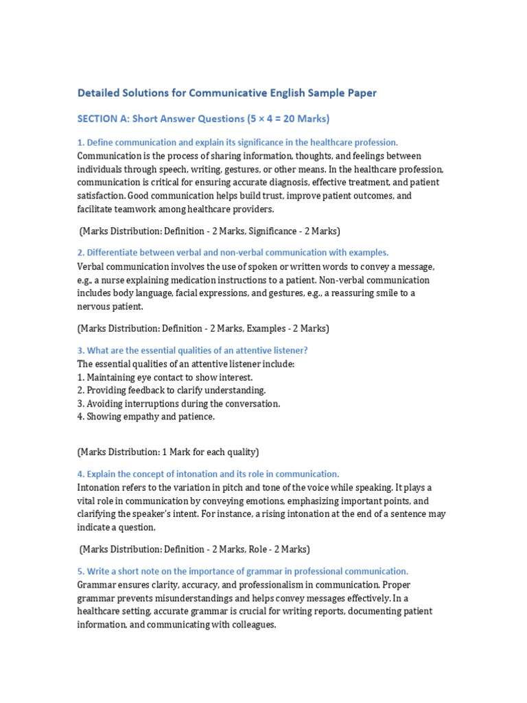 Model Paper With Solution Communicative - English | PDF | Communication ...