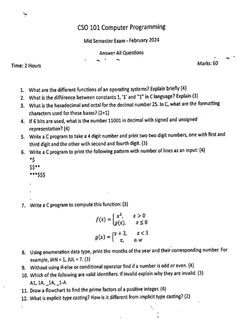 CSO-101 Even Midsem 23-24 | PDF