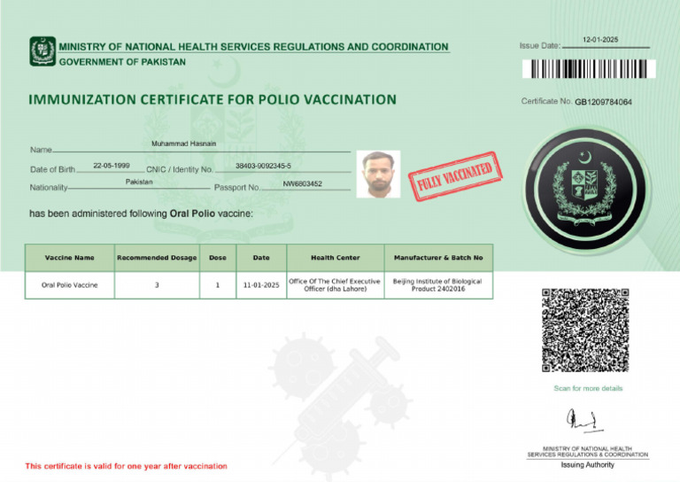 Polio Certificate | PDF