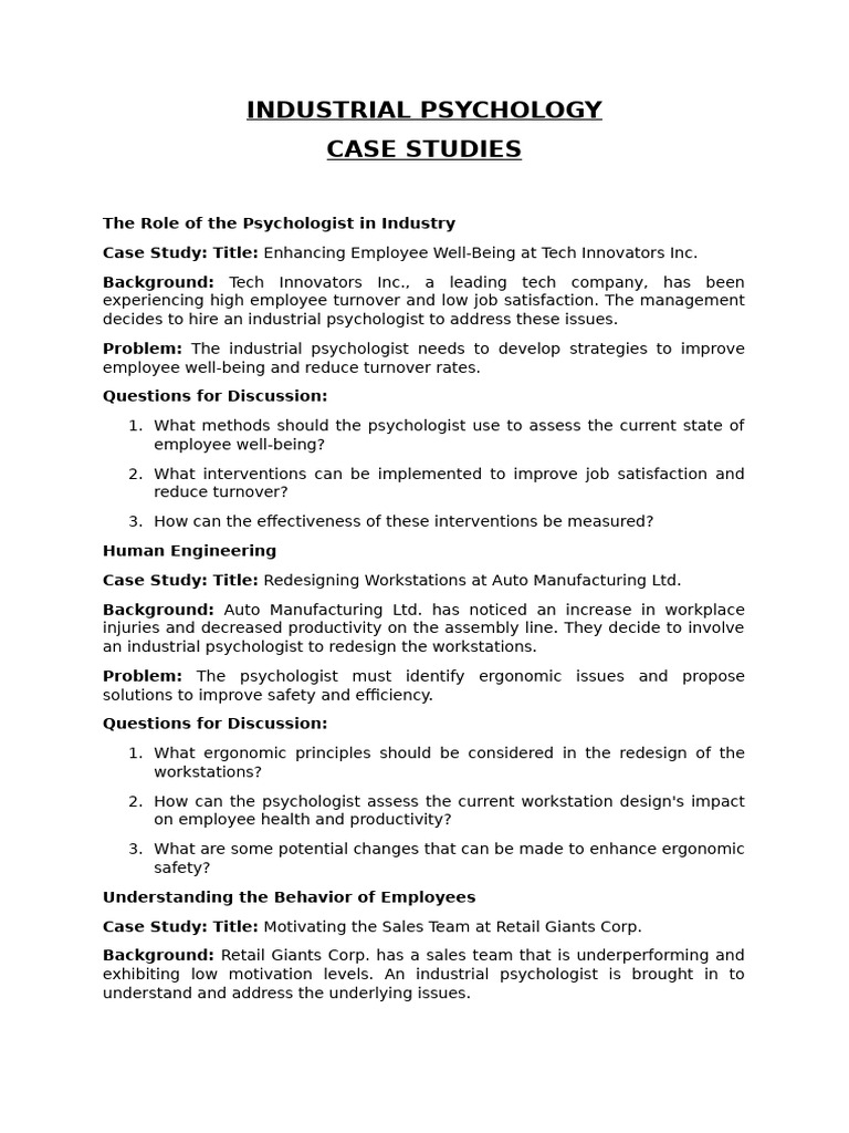 Industrial Psychology Case Studies, Caselets | PDF | Industrial And Organizational Psychology ...