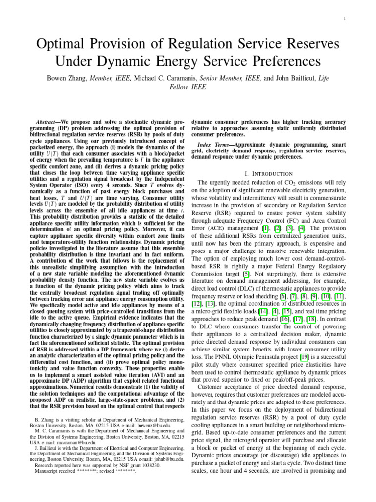 Zhang B. Et Al. 2017 Optimal Provision of Regulation Service Reserves ...
