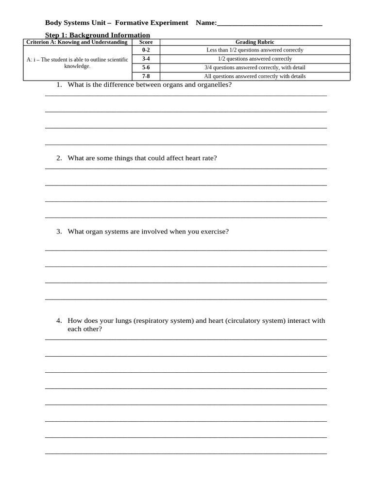 3a Body Systems Formative Experiment | PDF | Experiment | Prediction