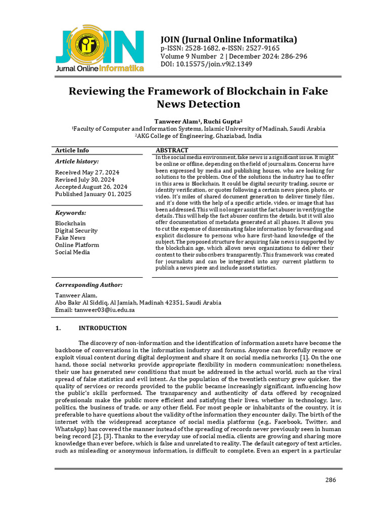 Reviewing The Framework of Blockchain in Fake News | PDF | News ...
