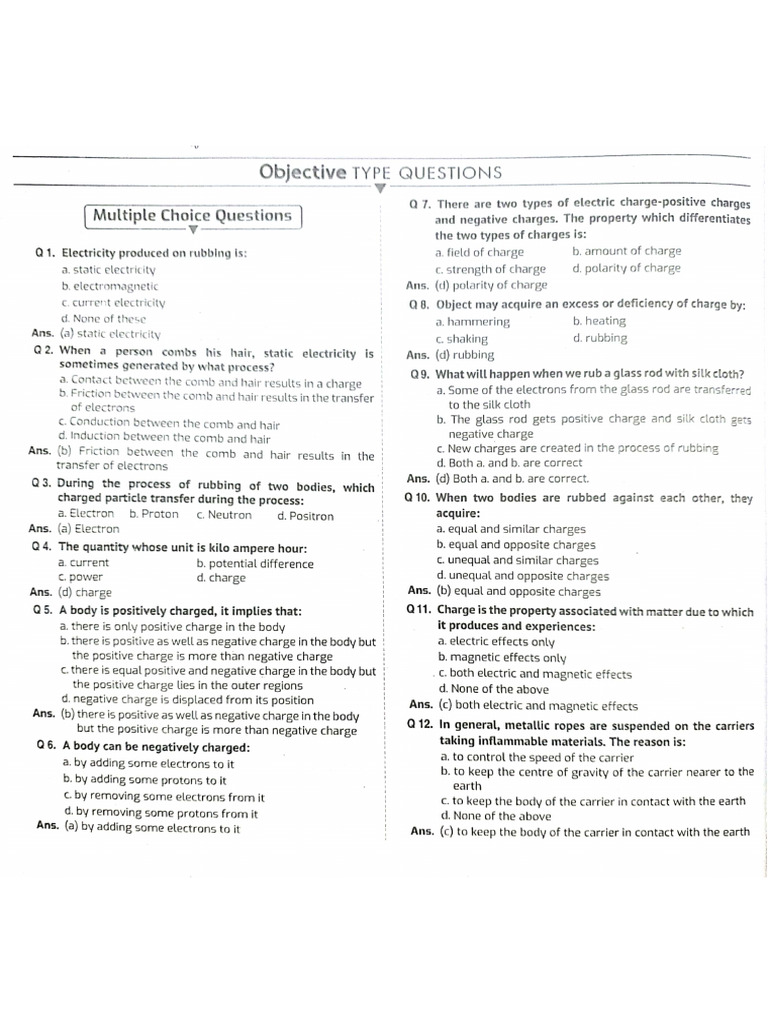 Coulombs Law, Electric Field and Gauss's Theorem MCQ | PDF