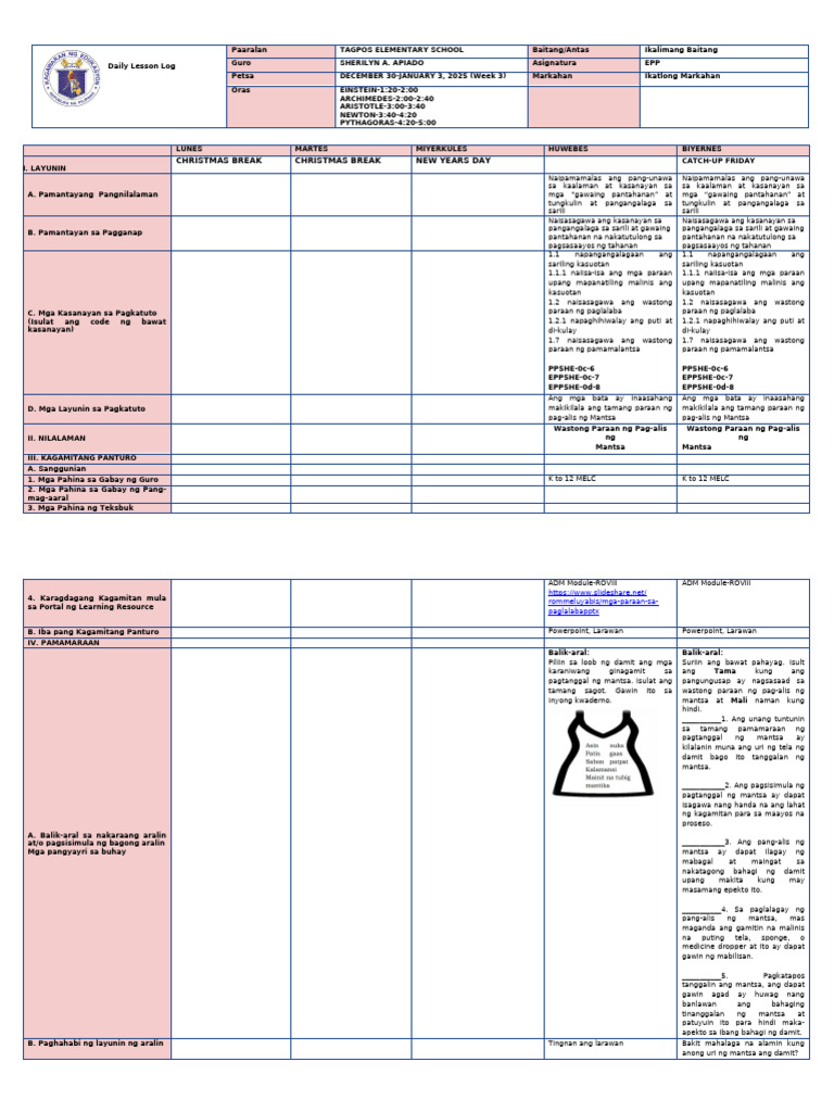 DLL Week 3-Q3 Epp | PDF