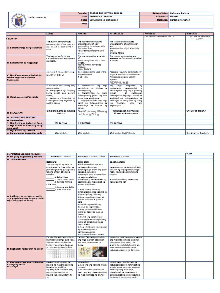 DLL Week 2-Q3 Mapeh | PDF