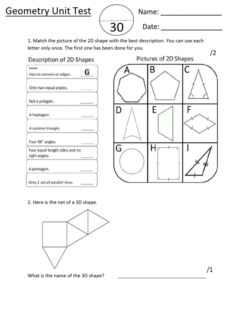 Geometry Unit Test | PDF | Triangle | Shape