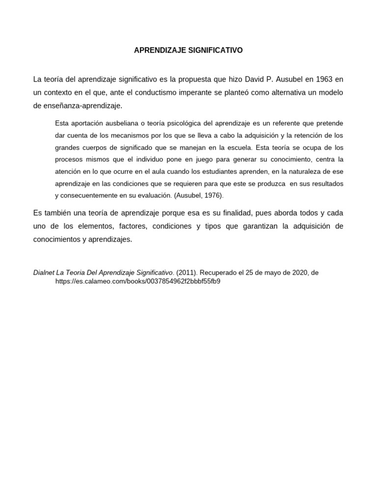 Aprendizaje Significativo | PDF