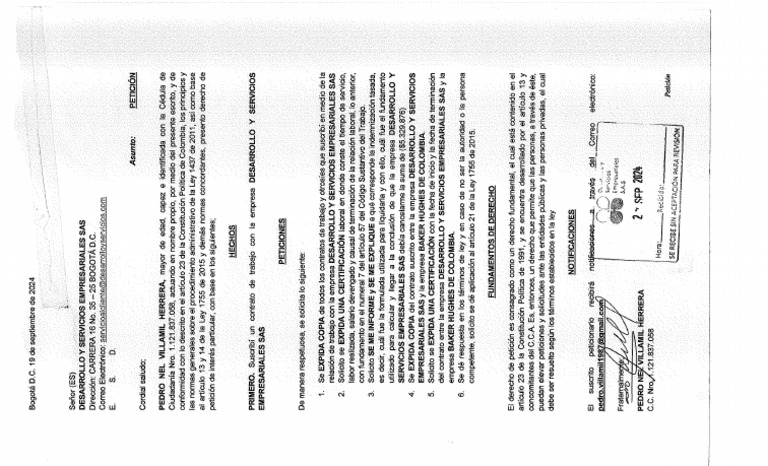 Derecho de petici¢n radicado en septiembre de 2024 | PDF