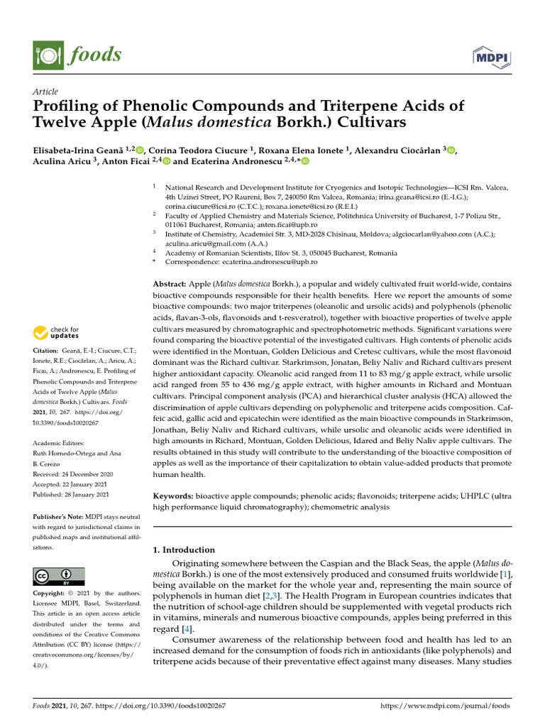 E Profiling of Phenolic Compounds and Triterpene Acids of Twelve | PDF | Polyphenol | High ...