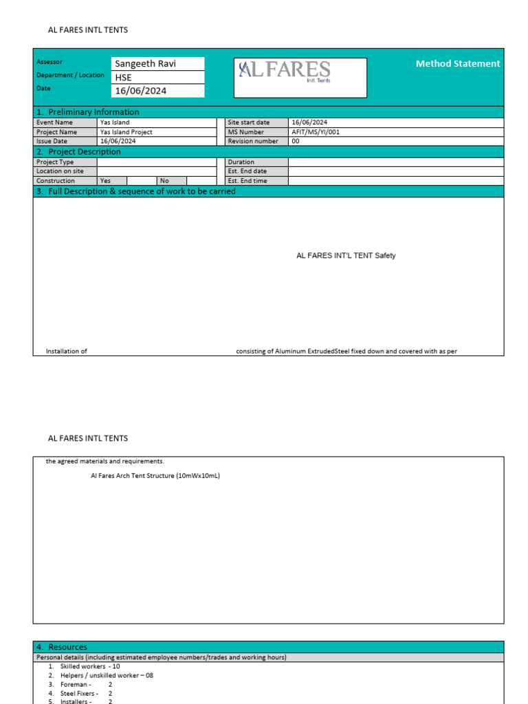 1 6. Method Statement Template | PDF | Personal Protective Equipment ...