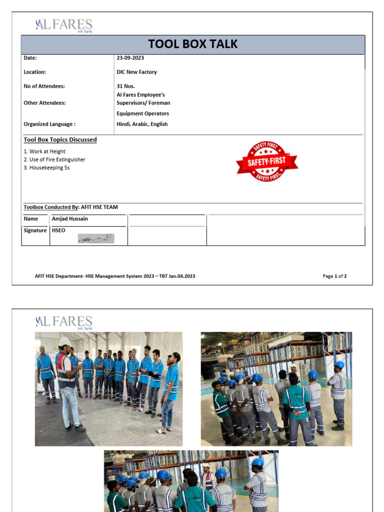 2023-09-24 Tool Box Talk | PDF