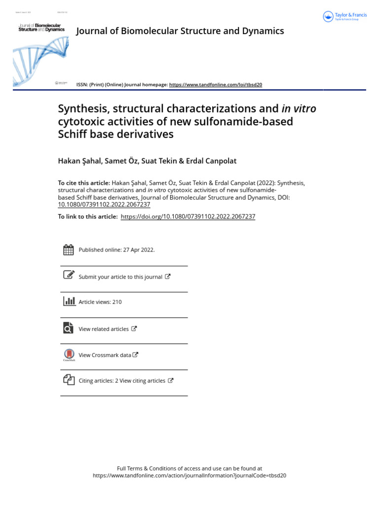 Synthesis structural characterizations and in vitro cytotoxic activities of new sulfonamide ...