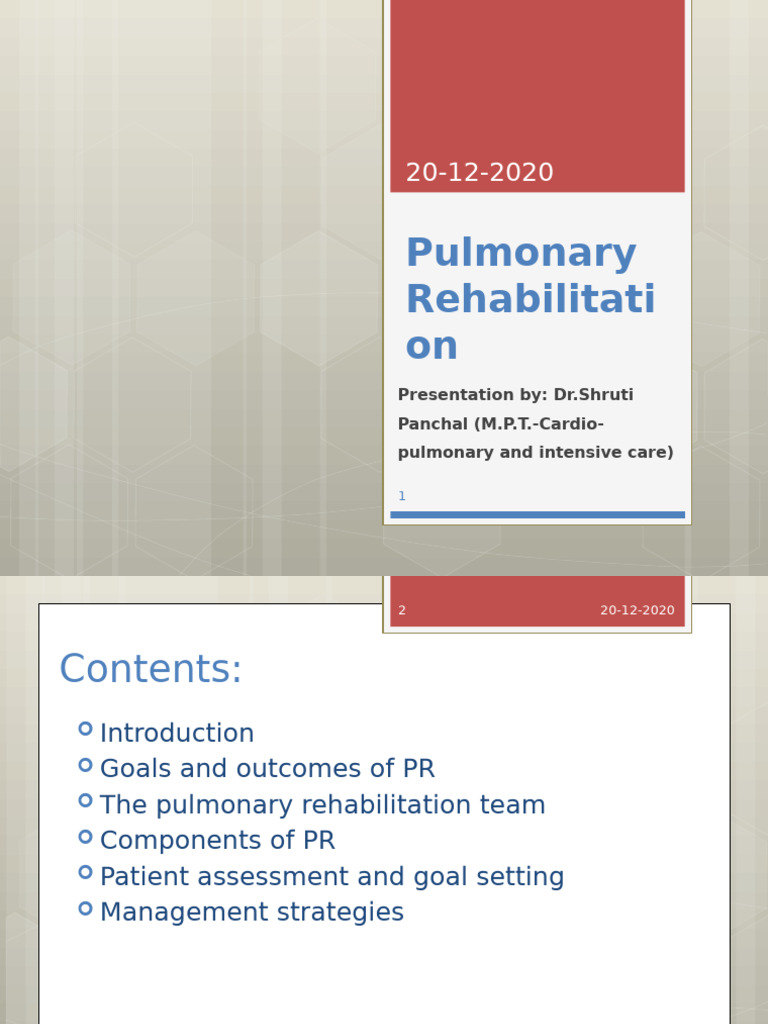 Pulmonary Rehabilitation Overview | PDF | Physical Therapy | Pulmonology